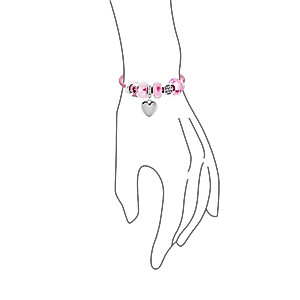 Live Love Laugh Support Breast Cancer Survivor Heart Pink Ribbon Theme Beads Charm Bracelet For Women .925 Sterling Silver Pink Genuine Leather Barrel Snap Clasp Bracelets 8 Inch