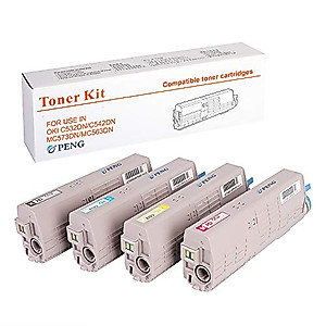 Compatible Toner cartridges for Oki Okidata C532 MC573 C532dn C542dn MC563dn MC573dn Printers 46490604, 46490603, 46490602, 46490601 High Yield BK/7K and CMY/6K Pages (4-Color Pack)