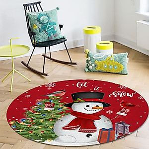 Christmas Snowman Area Rugs Cardinal Birds Red Round Rug 3ft Indoors/Living Dining/Bedroom Circle Rug Floor Mats Snowflake Xmas Tree Carpets Christmas Indoor Decorative Rug