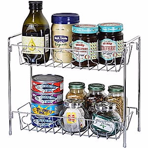 SimpleHouseware 2-Tier Spice Rack Kitchen Organizer Countertop Shelf, Chrome