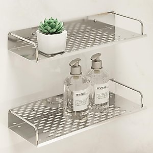 YZNBIK Shower Caddy Organizer Shelves Rack, 2 Pack Bathroom Organizers and Storage, Rustproof 304 Stainless Steel Wall Home Storage and Organization, Silver