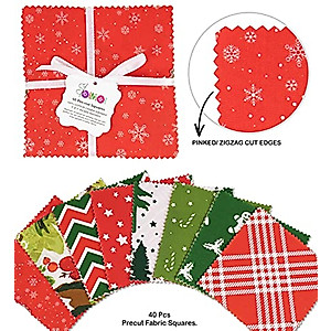 Soimoi Christmas Print Precut 5-inch Cotton Fabric Quilting Squares Charm Pack DIY Patchwork Sewing Craft- Red & Green