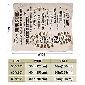 to My Bonus Dad Blanket, Stepdad Gifts from Daughter Son Soft Cozy Lightweight Throw Blanket 50"x60" Sofa Travel Couch for Fathers Day Birthday Christmas Thanksgiving Day