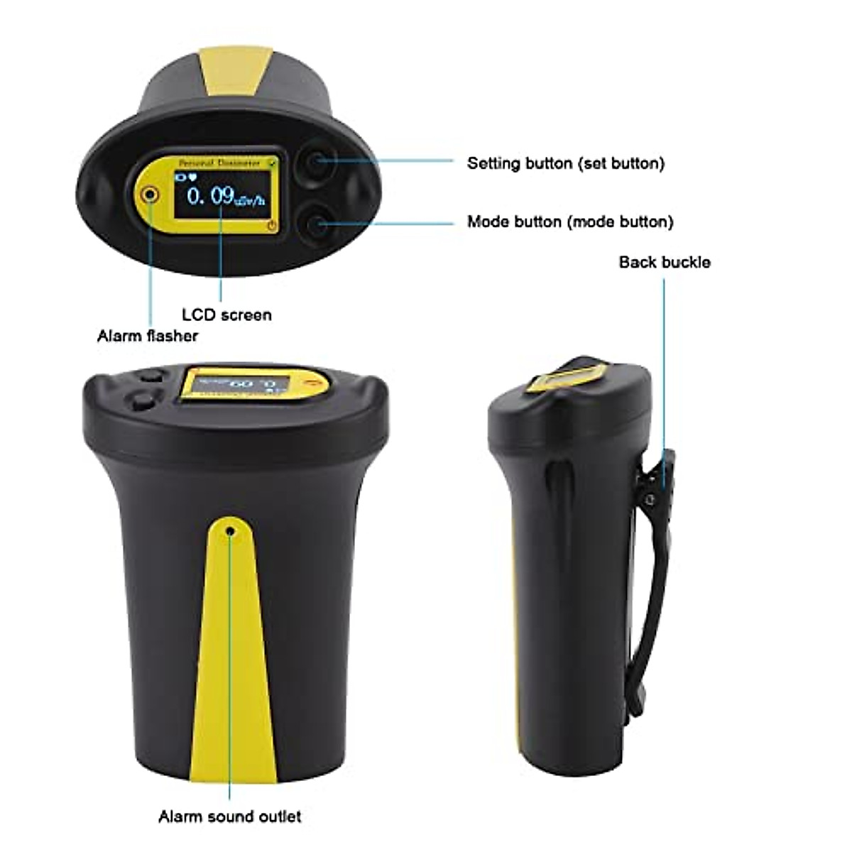 Alarm Marble Radioactive Dosimeter, 3 Alarm Modes Low Power Consumption High Sensitivity Nuclear Radiation Dose Alarm Device for Petrochemical