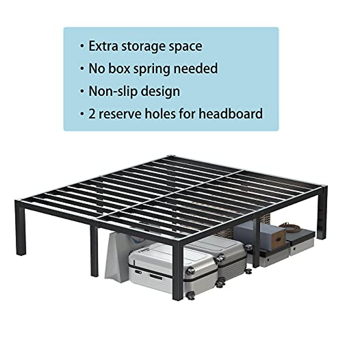 MAF Queen Bed Frame Size 14 Inch Metal Heavy Duty Platform Bedframe with Steel Slats Support Noise Free Queen-Bed-Frame, No Box Spring Needed