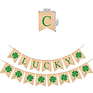 2 Pack St Patrick's Banner Burlap, Lucky Shamrock Burlap Garland Banners, St. Patrick's Day Decorations | Irish Lucky Day Home Decor | Mantel Fireplace Decor
