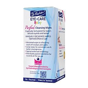 Dr. Fischer Premium Baby Eyelid Wipes, 60 Count, Pre-moistened, Hypoallergenic, Non-Irritating, Rinse Free, Pediatrician Recommended