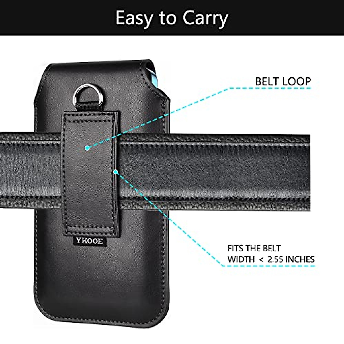 ykooe Leather Phone Holster for iPhone 14 13 Pro Max S23 Ultra Plus, Black – XL