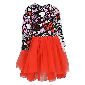 Girls Long Sleeve Valentines Day Tulle Tutu Dresses for Kid and Toddler Red 4 Years