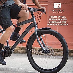 Mongoose Envoy Cargo Bike with 26-Inch Wheels in Grey, Small/Medium Frame, with 8-Speeds, Shimano Drivetrain, Aluminum Cargo Frame, Internal Cable Routing, Mechanical Disc Brakes, and Center Kickstand