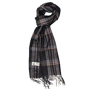 LibbySue New Soft Cashmere Feel Plaid Check and Solid Winter Scarf (Black Plaid)