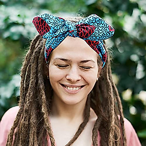 RechicGu 6 Pieces African Turban Headband For Women Girls Ankara Print Bonnet Beanie Cap Pre-Tied Bow Bowknot Headwrap Stretchy Dreadlocks Locs India Yoga Workout Hair Bandana