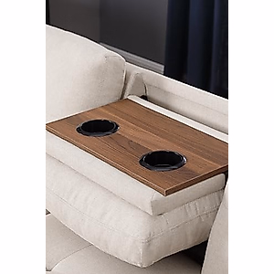 98" W Linen Sectional Sofa Upholstered Modular Couch with Cup Holder, 29" W Ottoman, 3 Combo Piece Living Room Furniture Set for 2 Toss Pillows and Rounded Arm, L-Shaped Button Nailhead Trim, Beige