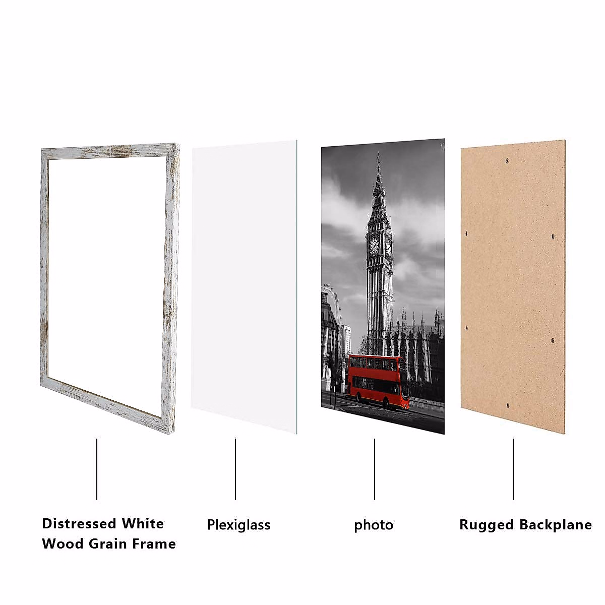 Capcillin 16x20 Picture Frame Wood Pattern Distressed White Poster Frame Set of 2, Wall Mounting,Plexiglass,Great for Prints, Mural,and Art（CP001-MD16x20RW）