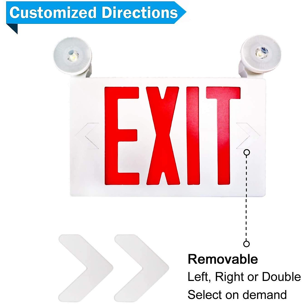 EXITLUX 2 Pack Red Led Exit Sign with Emergency Lighting Battery Backp -Two LED Adjustable Head -120V/277V-UL Listed-Exit Lighting -Dual LED Lamp ABS Fire Resistance for Power Failure.
