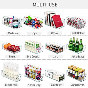 Hudgan 8 PACK Stackable Pantry Organizer Bins (3 sizes) - Clear Fridge Organizers for Kitchen, Freezer, Countertops, Cabinets - Plastic Food Storage Container with Handles for Home and Office