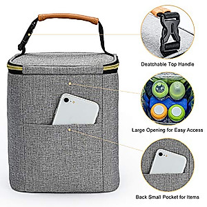 Momojing Insulated Breastmilk Cooler Bag and Baby Bottle Bag with Ice Pack Include, Fits 4 Large Baby Bottles Up to 9 Ounce for Nursing Mother-Grey