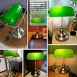 Newrays Glass Bankers Desk Lamp with Pull Chain Switch Plug in Fixture (Green)
