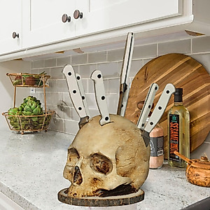 Skull Knife Holder For Kitchen Storage, Handmade Resin Skull Knife Stand, Creepy Creativity Head Shape Knife Holder, Scary Party Fruit Knife Stand Rack Decor, Halloween Ornaments, Gifts (A_5.9'')