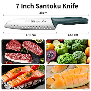 Plys Santoku Knife for Vegetable Cutting: 7 inch Kitchen Knives - Meat Cutting, Cooking Tools, Green