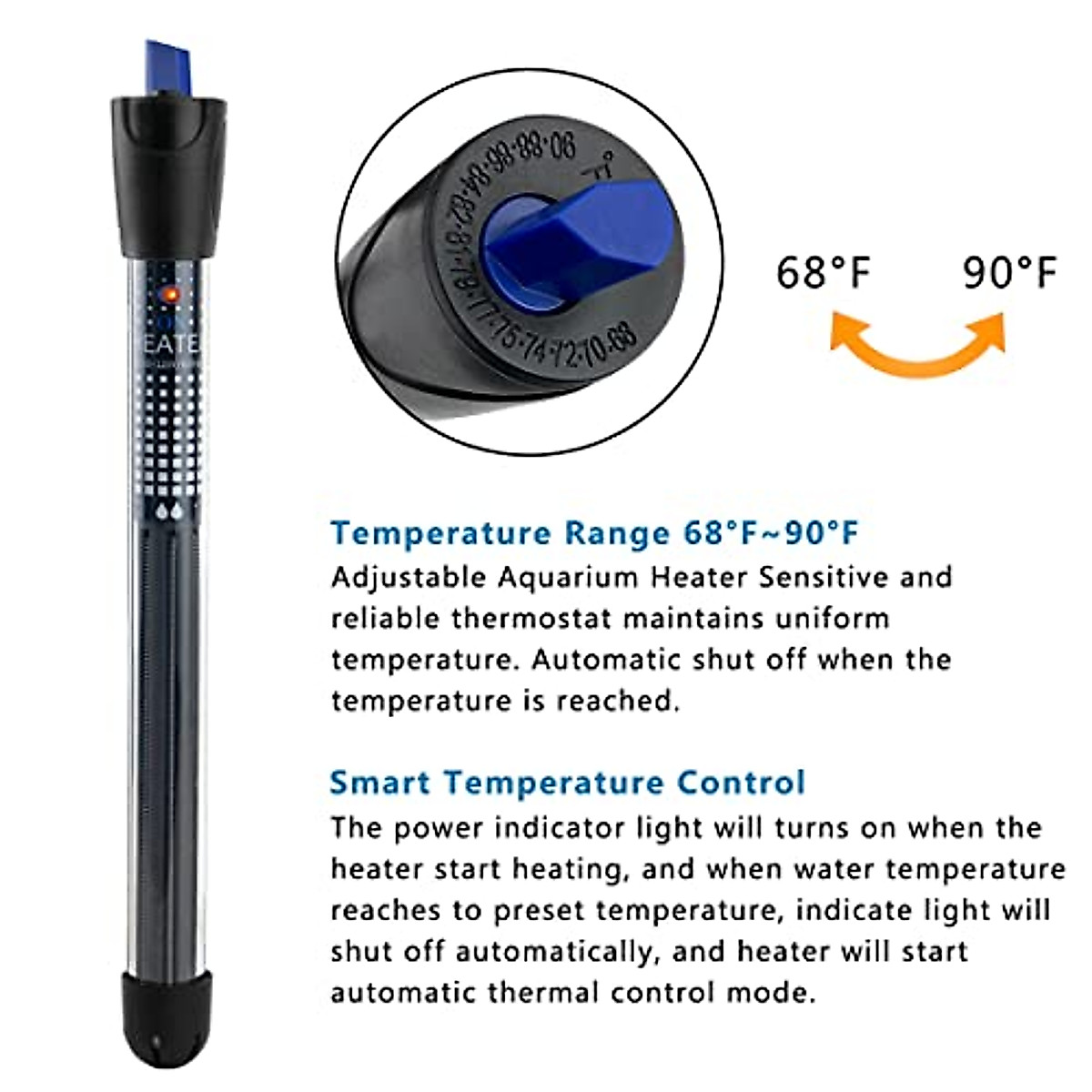 DOMICA 100W Submersible Aquarium Heater, Adjustable Fish Tank Heater, Suction Cups and Free Thermometer Suitable for Marine Saltwater and Freshwater