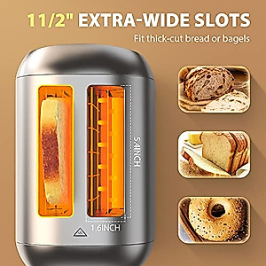Toaster 2 Slice, Extra Wide Slot Bread Toaster with 7 Shade Settings & Removable Crumb Tray, Stainless Steel 2 Slice Toaster with Bagel Defrost Reheat Cancel Function and LED Display 850W 120V