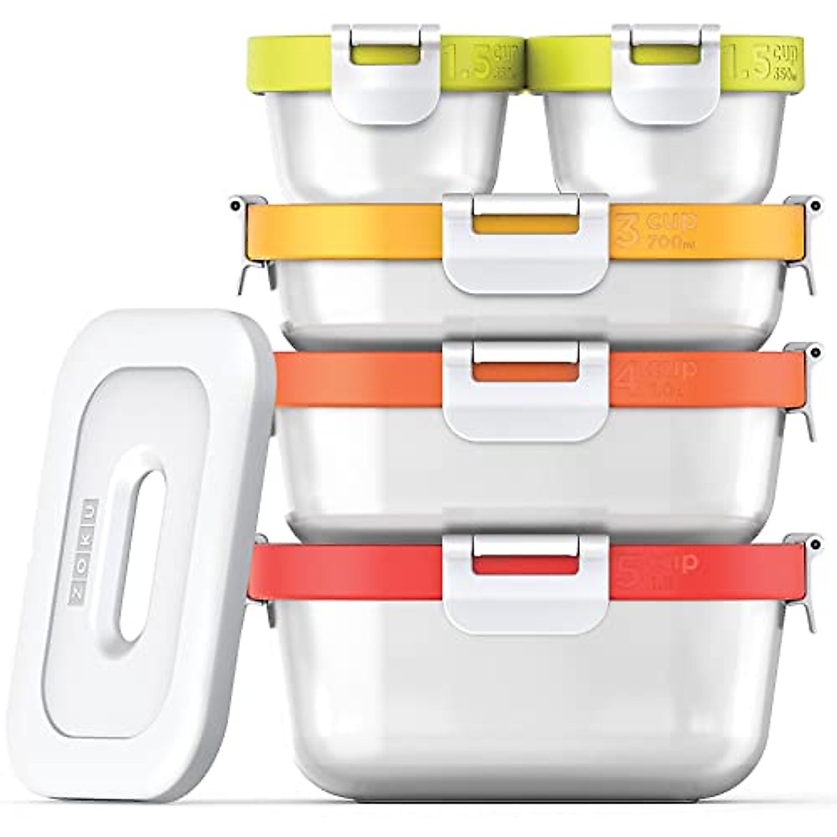 ZOKU - Nested Food Storage Containers with Freezer Pack, Leak Proof with Airtight Lids, for Sandwiches, Lunches, Leftovers and more, Easy to Clean, Reusable, BPA Free (Neat Stack) (11 Piece)