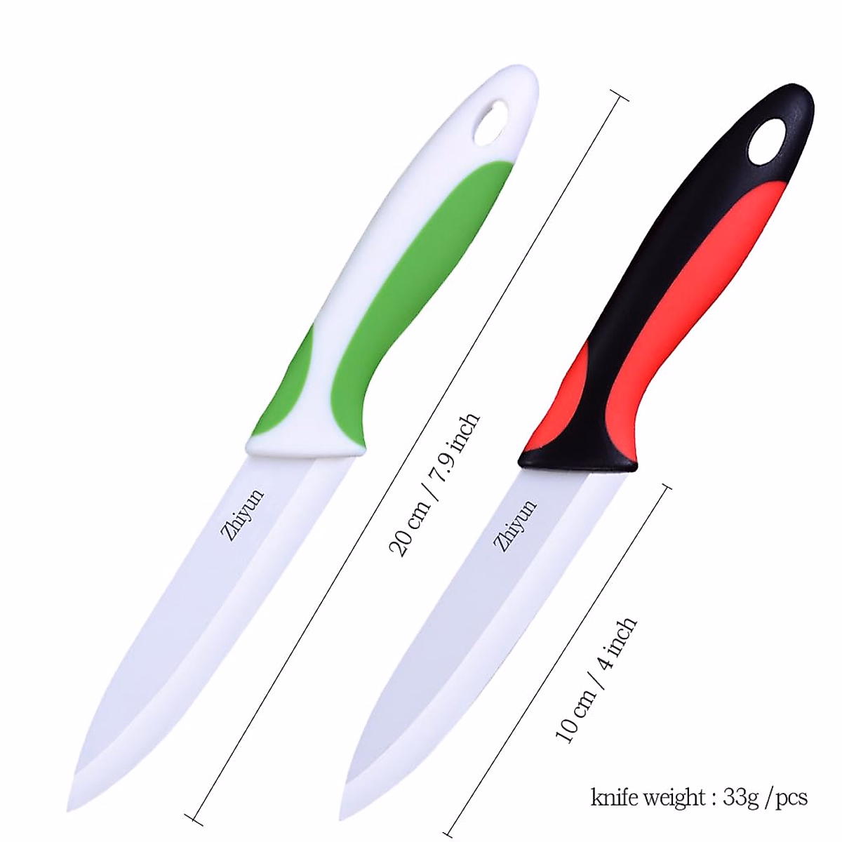 Zhiyun Paring knife 2 pcs Ceramic Knives 4 Inch Fruit Knife, Zirconia Blade with Ergonomic Comfort Handle,use for Fruit Vegetable Bread and Meat,2 knives with covers(Green and Black)