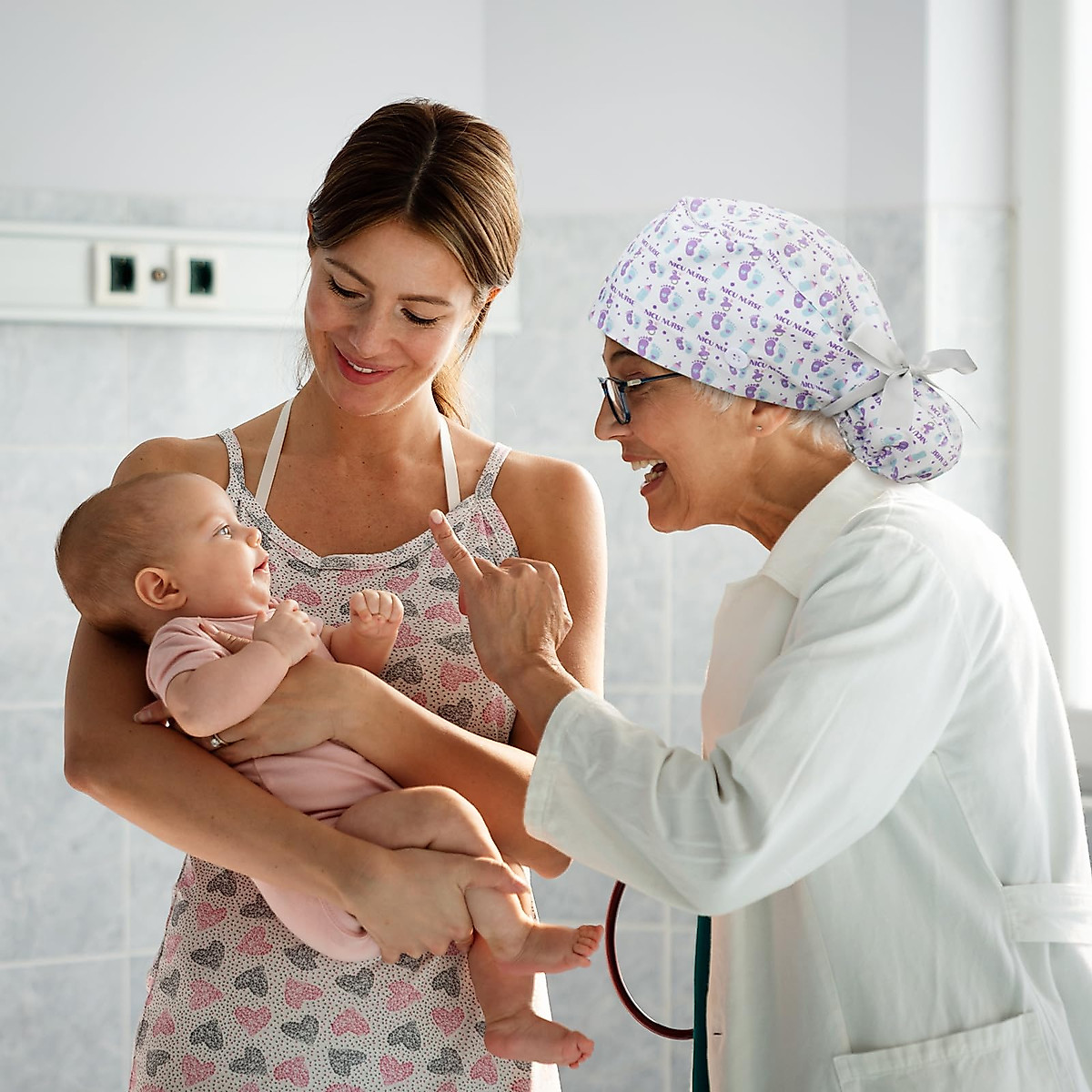 Floraltop 6 Pcs Scrub Caps Women L&D Nurse Caps with Buttons Elastic Bouffant Adjustable Bouffant Nurse Hats NICU Nurse Caps Ponytail Holder Turban Patterns for Woman Healthcare Nurse Student