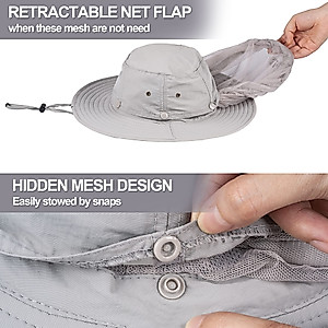 Mosquito Head Net Hat - Bug Cap UPF 50+ Sun Protection with Hidden Netting for Beekeeping Hiking Men & Women Light Grey
