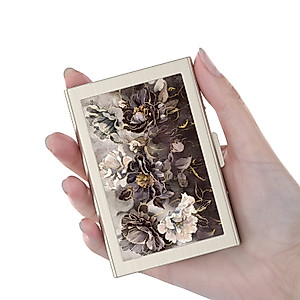 howfateam Credit Card Holder，Slim Card Holder Wallet，RFID protective Metal Card Holders, Credit Cards Card Organizer for Women Men,Black Flower