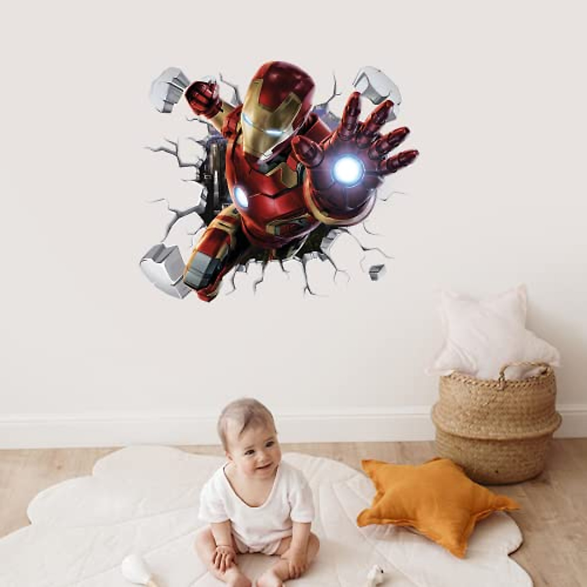 Superhero Wall Decals 3D Realistic Cool Wall Sticker Water Proof Self-Adhesive Vinyl for Boys Bedroom Bathroom Nursery Decoration Gift Supplies（15.7inx19.7in）