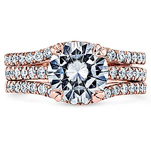 Kobelli Forever One Moissanite and Lab Grown Diamond 3pc Bridal Rings Set 2 1/2 CTW 14k Rose Gold (DEF/VS), 4.5