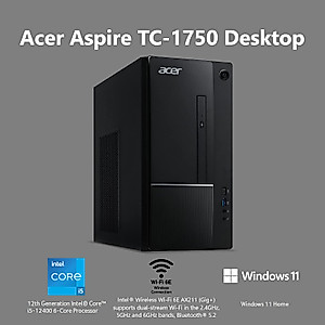 Acer Aspire TC-1750-UR11 Desktop | 12th Gen Intel Core i5-12400 6-Core Processor | 8GB 3200MHz DDR4 | 512GB NVMe M.2 SSD | 8X DVD | Intel Wireless Wi-Fi 6E AX211 | Bluetooth 5.2 | Windows 11 Home