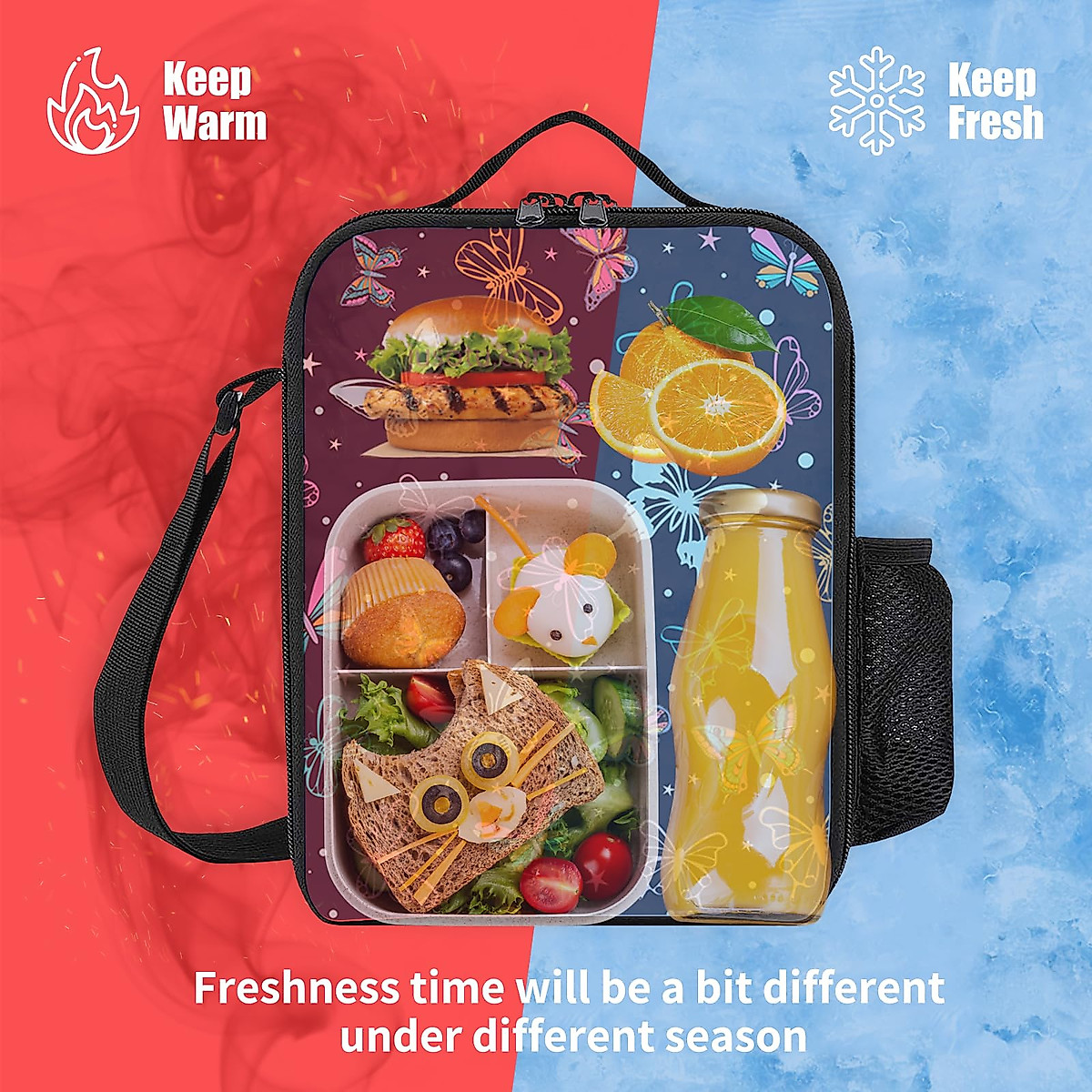 Ulbraofs Girls Backpack with Lunch Box Pencil Case, 3PCS School Backpack Set for Kids Teens, Elementary Middle School Bookbag for Boys Girls Student - Blue Butterfly