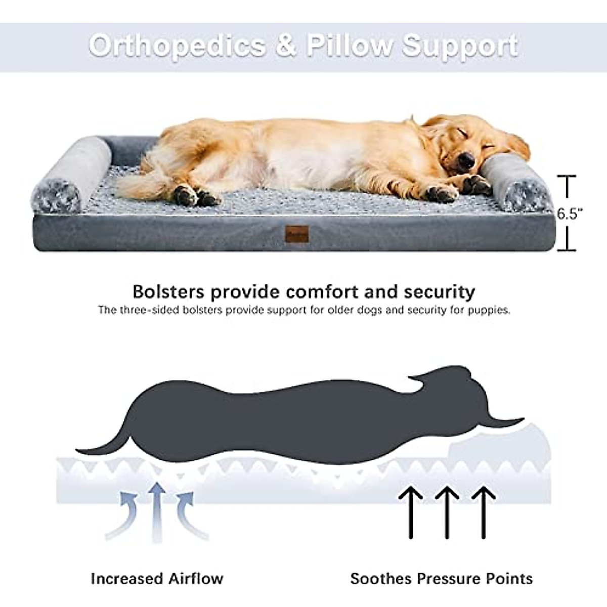 BFPETHOME Dog Beds for Large Dogs, Orthopedic Dog Bed for Medium Large Dogs, Egg- Foam Dog Crate Bed (XL(42 * 30 * 7 inch), Grey)