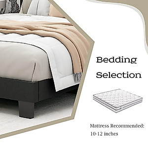 Tuconia Upholstered Platform Full Bed Frame with Headboard Wooden Slats Support Easy Assembly No Box Spring Needed Black Linen