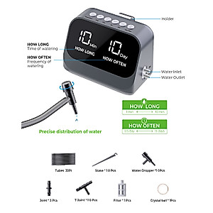 Automatic Watering System for Potted Plants, Plant Waterer with Smart Programmable Timer, Waterproof LED Display & Large Capacity Battery, Precise Distribution of Water, Gray