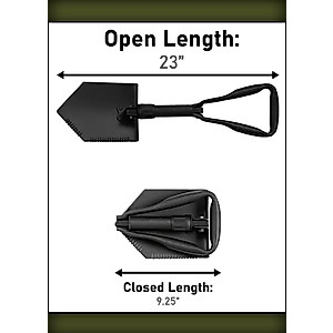 USGI Industries Military Style Shovel | Tri-Fold Entrenching Tool with Serrated Edge | Lightweight, Foldable, Compact, Multi-Use Perfect for Camping, Survival, Trenching (OCP Cover)