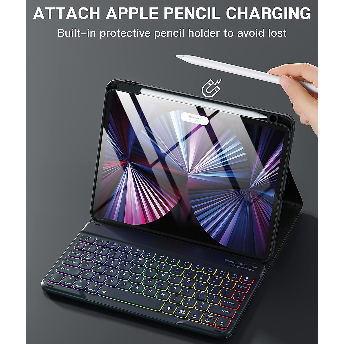 Harvopu for iPad Pro 11 inch Case with Keyboard - 7 Color Backlit Detachable Bluetooth Keyboard for iPad Pro 11-inch 2022(4th Generation)/2021(3rd Gen)/2020(2nd Gen), Black