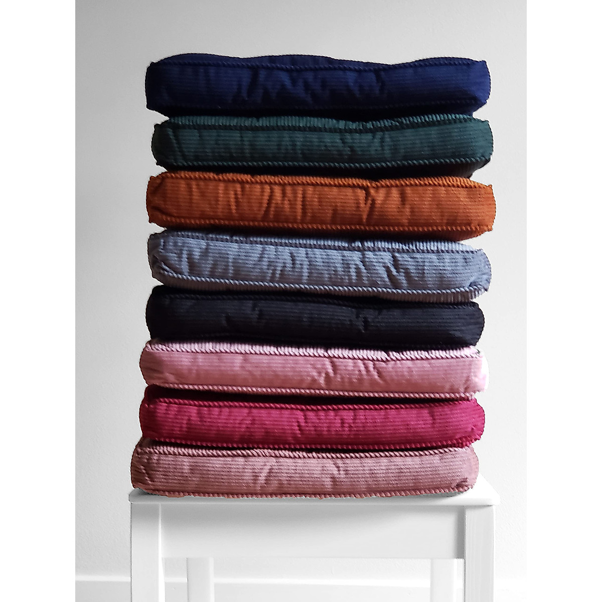 My Infinity Store Square Soft Tufted Velvet Corduroy Chair Pad Seat Cushion for Kitchen Bar Stool Dining Room Stadium Seat Reversible Portable with Handle Size 15.5 in (Navy, 1)