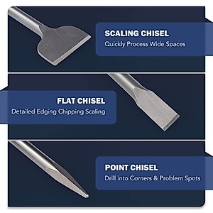 ZELCAN Chisel Set with SDS Max Shanks, 3pc Masonry Concrete Drill Bit Set, 18" Flat Point Scaling Chisels 40Cr Steel SDS Max Bits Rotary Hammer Drill Home Improvement Tool Kit for Brick Stone Concrete