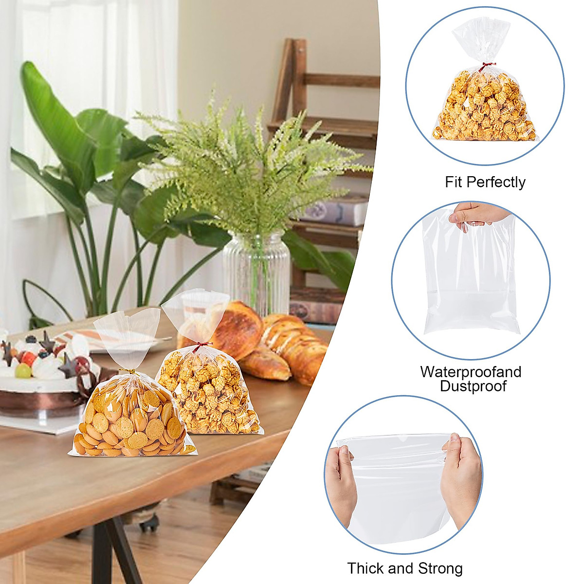 Aegero Cello Cellophane Treat Bags, 200 Pcs 4x6 Inches Clear Cellophane Bags with 200 Twist Ties for Gift Wrapping,Packaging Candies,Dessert,Bakery,Party Favors