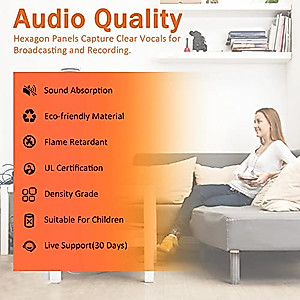 BUBOS 12 Pack Hexagon Acoustic Panels Soundproof Wall Panels,14 X 13 X 0.4Inches Sound Absorbing Panels Acoustical Wall Panels, Acoustic Treatment for Recording Studio, Office, Home,Grey