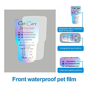 240 PCS Tumbler Care Instructions Holographic Cards Packaging Customer Direction Card for Tumbler, Cup, 3.5 x 2 InchMug Small Business Online Shop Owner