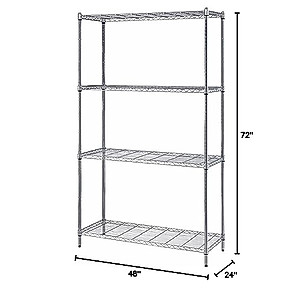 QUANTUM STORAGE SYSTEMS 4-Shelf Adjustable Wire Shelving Unit, 300 lb. Load Capacity per Shelf, 72 H x 48 W x 24 D, Chrome Finish