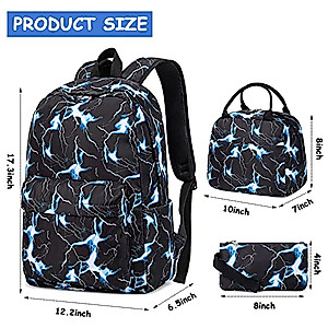 Bluboon School Backpack for Boys Teens Bookbag Travel Daypack Kids Girls Lunch Bag Pencil Case (Lightning Blue-3pcs)
