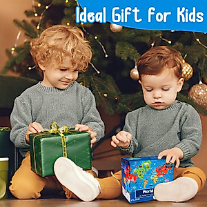 Jumbo Floor Puzzle for Kids,World Map Puzzle Jigsaw Geography Puzzles,48 Piece Globe Atlas Puzzle with Continents,United States Puzzle for Ages 3-5,Preschool Learning Toys Gift for 4-8 Years Old