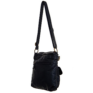 Ampere Creations Soft Vegan Leather Handbag Multi-functional Crossbody (Navy Blue)