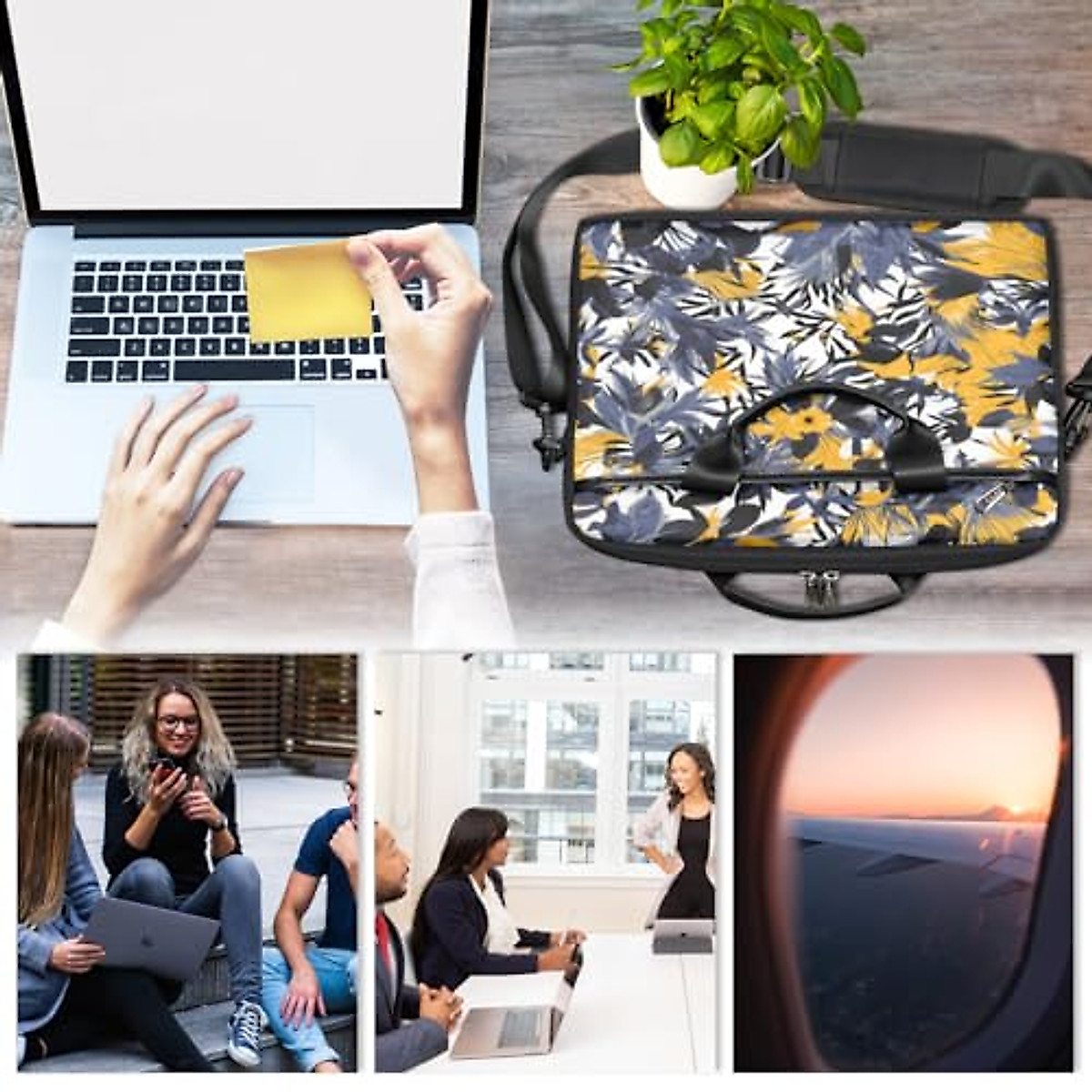 Art Flowers Laptop Computer Bag Waterproof Shoulder Messenger Bag 13-15 inch Durable Laptop Tote Bag with Shoulder Strap Handle Lightweight Crossbody Briefcase